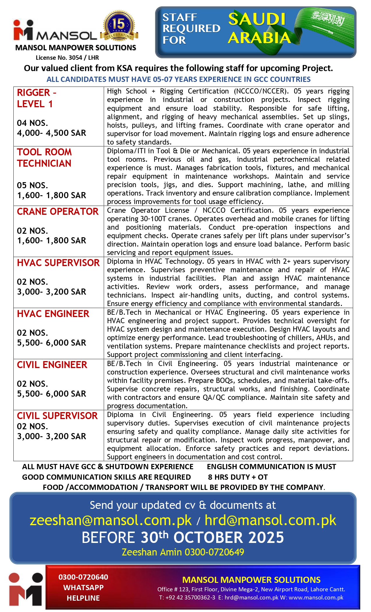 Latest Jobs | Mansol - All Manpower Solutions